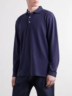 Peter Millar Herringbone Cotton-blend Polo Shirt - Blue