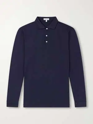 Peter Millar Herringbone Cotton-blend Polo Shirt - Navy