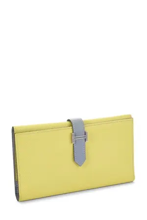 Hermès Soufre & Bleu Lin Epsom Bearn Soufflet Wallet