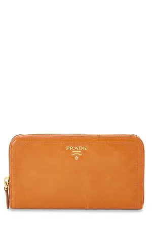 Prada Calfskin Zip Around Wallet - Orange