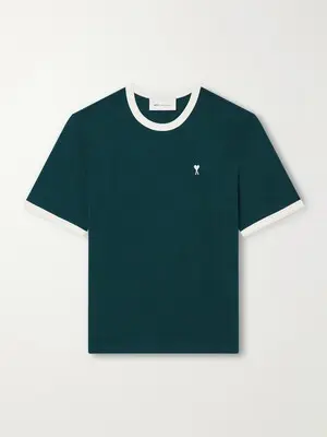 AMI Paris Logo-embroidered Cotton-jersey T-shirt - Green