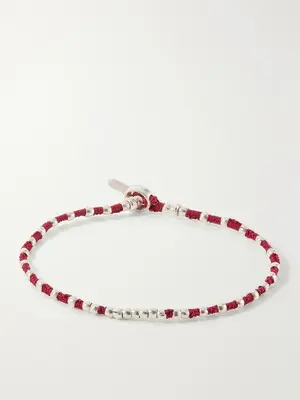 MIKIA Braided Sterling Silver Beaded Bracelet - Red