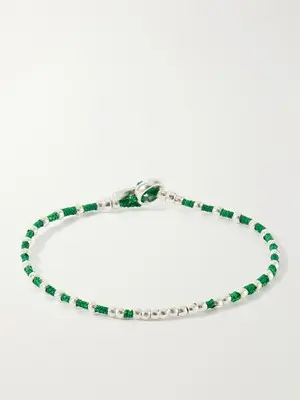 MIKIA Braided Cord And Sterling Silver Beaded Bracelet - Green