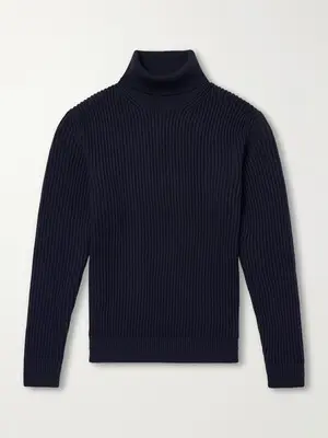 SLOWEAR Zanone Slim-fit Ribbed Virgin Wool Rollneck Sweater - Blue