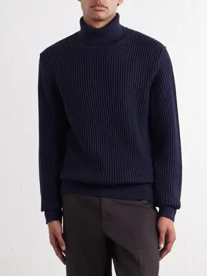 SLOWEAR Zanone Slim-fit Ribbed Virgin Wool Rollneck Sweater - Blue