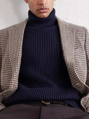 SLOWEAR Zanone Slim-fit Ribbed Virgin Wool Rollneck Sweater - Blue