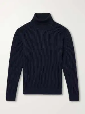 SLOWEAR Zanone Slim-fit Ribbed Virgin Wool Rollneck Sweater - Navy