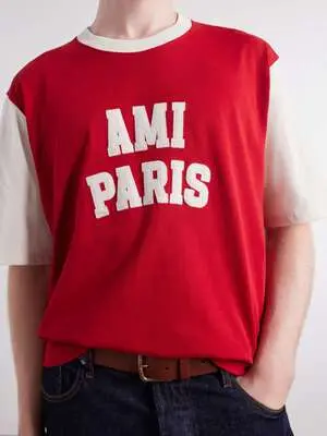 AMI Paris Logo-appliquéd Cotton-jersey T-shirt