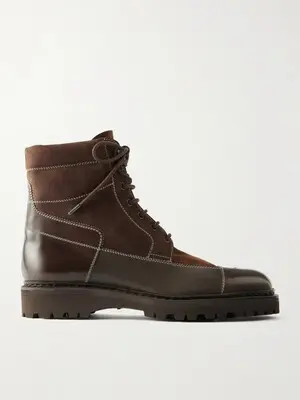 John Lobb JOHN LOBB Peak Lace-Up Patchwork Effect Leather And Suede Boots Brown