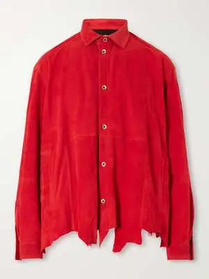 ADON Distressed Suede Overshirt - Red