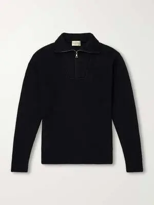 Officine Générale Tarek Ribbed Merino Wool Half-zip Sweater - Black