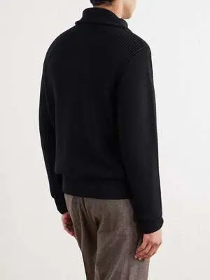 Officine Générale Tarek Ribbed Merino Wool Half-zip Sweater