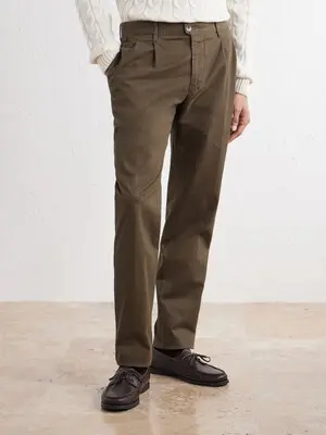 SLOWEAR Incotex Tapered Pleated Stretch-cotton Twill Trousers