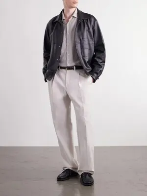 Eleventy Striped Lyocell And Cotton-blend Shirt