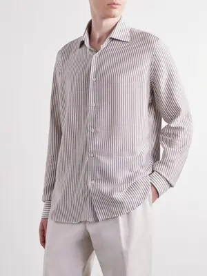 Eleventy Striped Lyocell And Cotton-blend Shirt