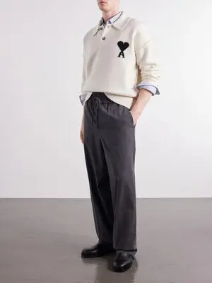 AMI Paris Logo Intarsia Wool Polo Sweater