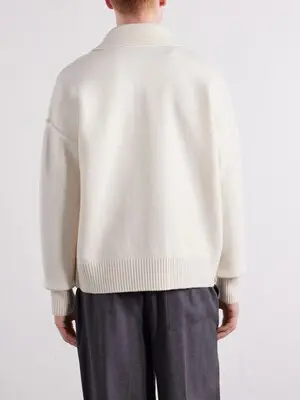 AMI Paris Logo Intarsia Wool Polo Sweater