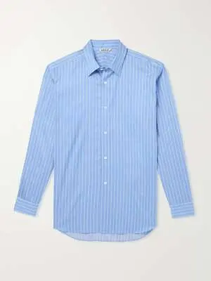 Auralee Striped Cotton And Silk-blend Shirt - Blue