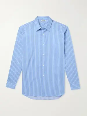 Auralee Striped Cotton And Silk-blend Shirt - Blue