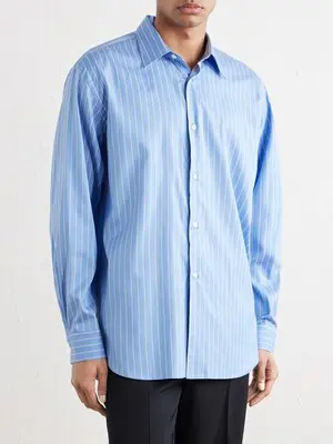 Auralee Striped Cotton And Silk-blend Shirt - Blue