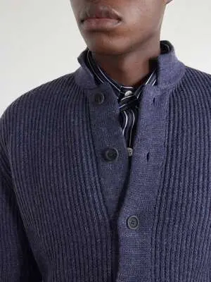 Inis Meáin Boatbuilder Wool And Linen-blend Cardigan - Blue