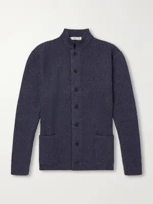 Inis Meáin Boatbuilder Wool And Linen-blend Cardigan - Blue