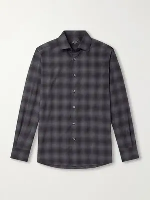 Zegna Checked Cotton And Cashmere-blend Shirt - Blue