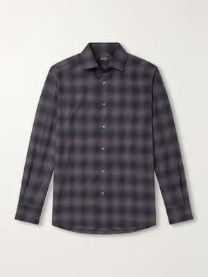 Zegna Checked Cotton And Cashmere-blend Shirt - Navy