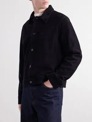 AMI Paris Logo-embossed Suede Jacket - Black