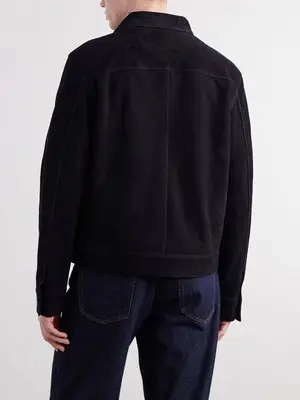 AMI Paris Logo-embossed Suede Jacket - Black