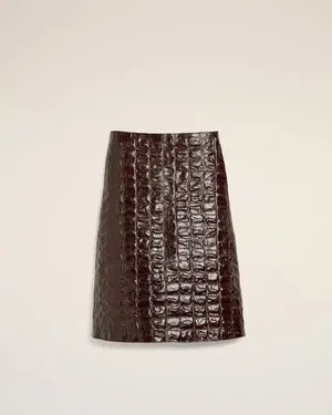 AMI Paris Burgundy Midi Cowhide Leather Skirt Red - Dark Cherry