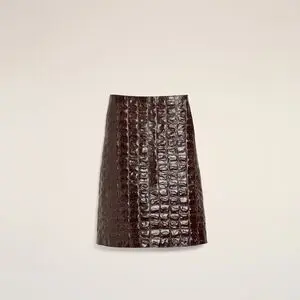 AMI Paris Burgundy Midi Cowhide Leather Skirt Red