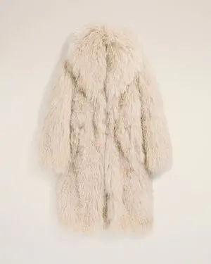 AMI Paris Long White Lamb Leather Coat White