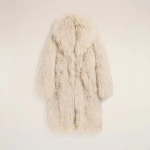 AMI Paris Long White Lamb Leather Coat White