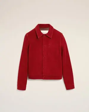 AMI Paris Red Suede Leather Jacket With Embossed De Coeur Red - Ruby Red