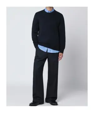 Soft Goat Round-neck Knitted Sweater With Lace Trim