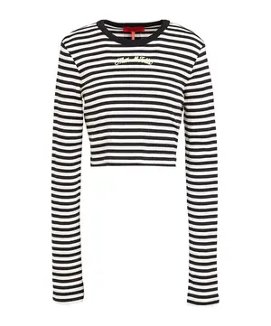 MAXCO. MAX&Co. Striped Cropped Long-Sleeve T-Shirt With Embroidered Details