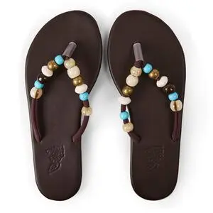 ANCIENT GREEK SANDALS Embellished Flat Thong Sandals - Black