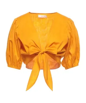 TORY BURCH Tory Burch Puff Sleeve V-Neck Tie Front Shirt