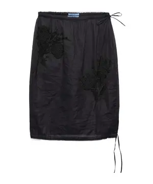 Prada Embroidered Organdy Midi Skirt - Black