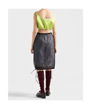 Prada Embroidered Organdy Midi Skirt - Black