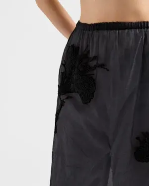 Prada Embroidered Organdy Midi Skirt - Black