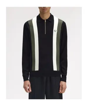 Fred Perry Striped Cotton Zipup Polo Shirt