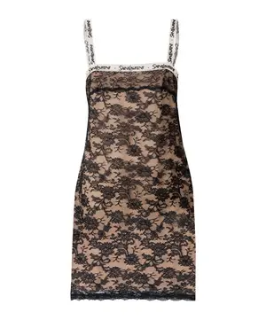 Saint Laurent Contrast Lace Slip Mini Dress - Black