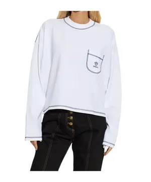 Versace Cotton Long-sleeve Top With Contrast Stitching And Pocket