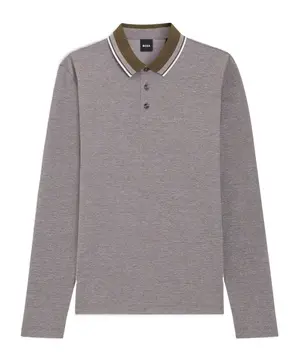 Hugo Boss Cotton Longsleeve Polo - Gray