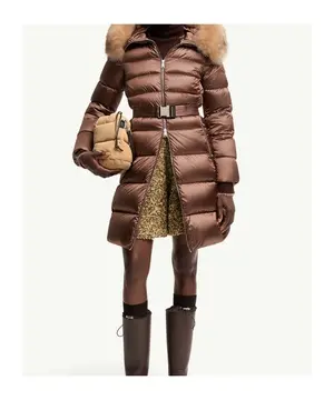 Moncler Leersies Long Down Coat With Shearling Trim