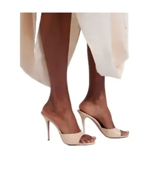 Amina Muaddi Patent Leather High Heel Mules - Nude