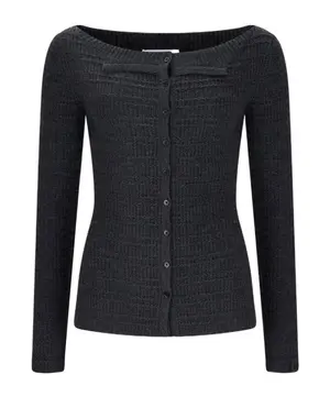 Victoria Beckham Folded Detail Fitted Merino Blend Wool Boat-neck Cardigan - Grey