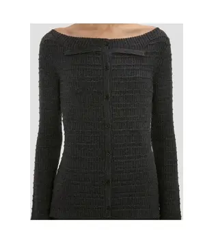 Victoria Beckham Folded Detail Merino Blend Wool Boat-neck Cardigan - Grey
